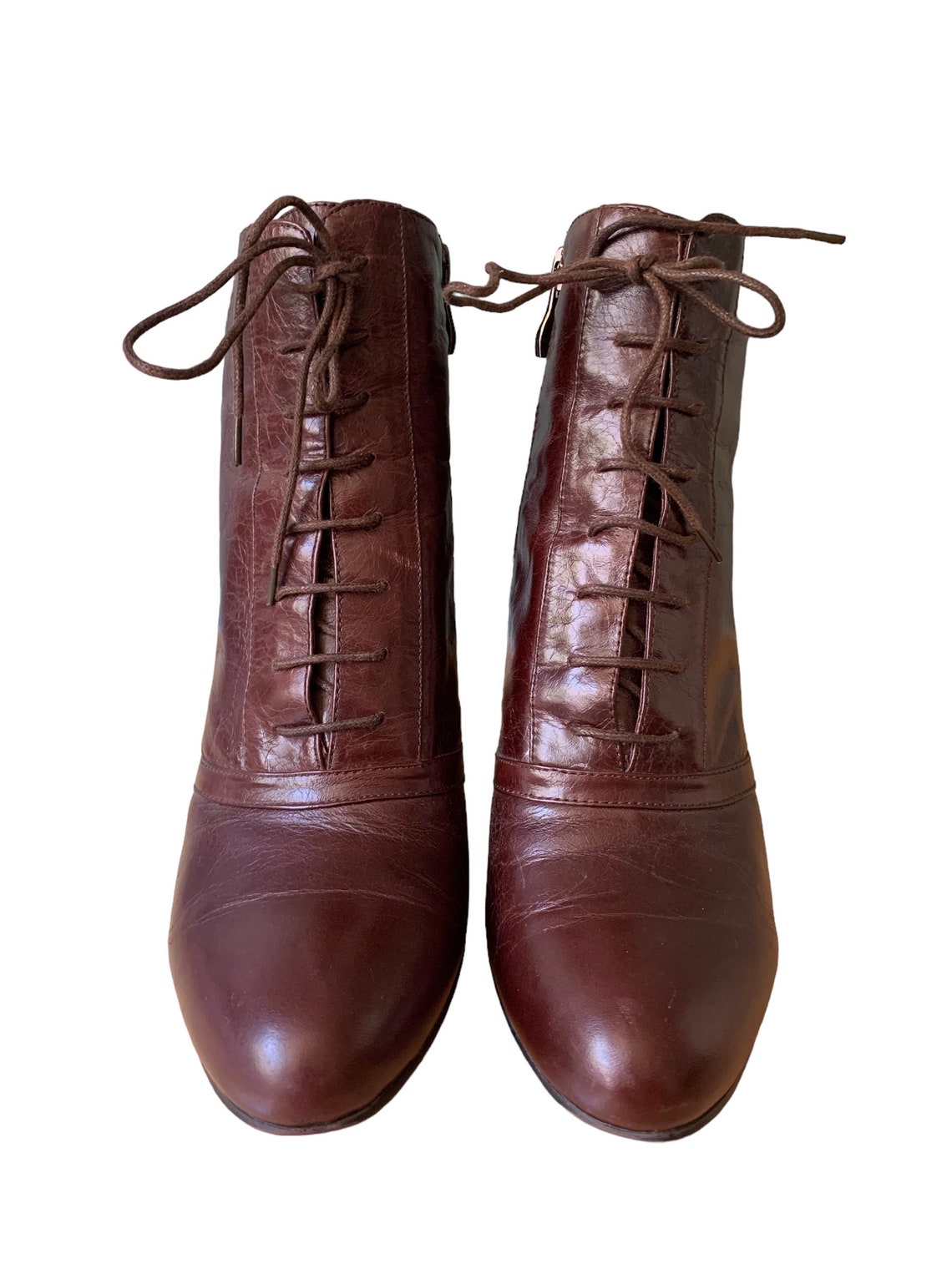 Vintage 1980s Chocolate Brown Lace up Grandma Ankle Booties. Size 8 AU ...