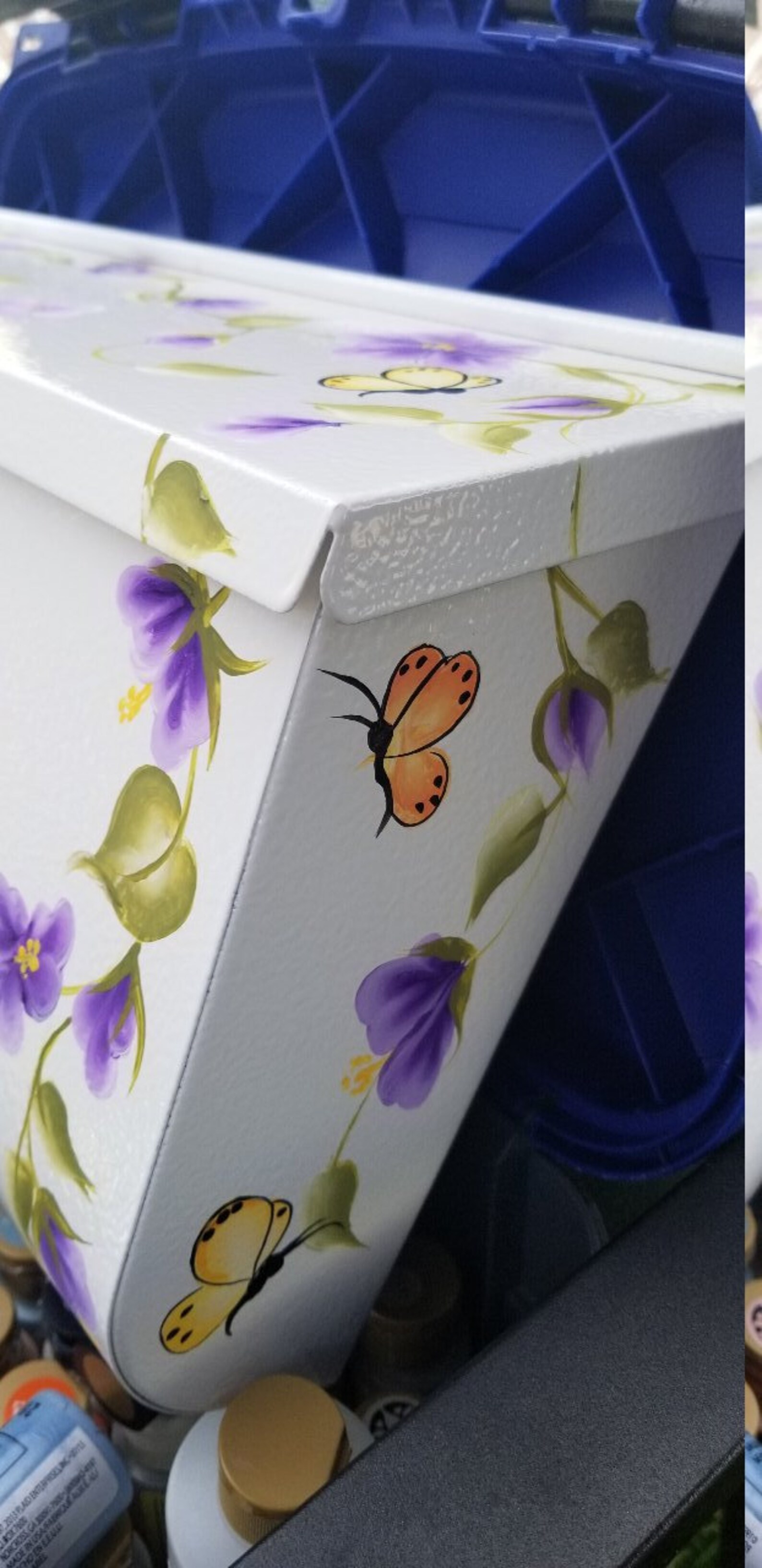 Hand Painted Mailbox Wall Mount Purple Flowers and | Etsy