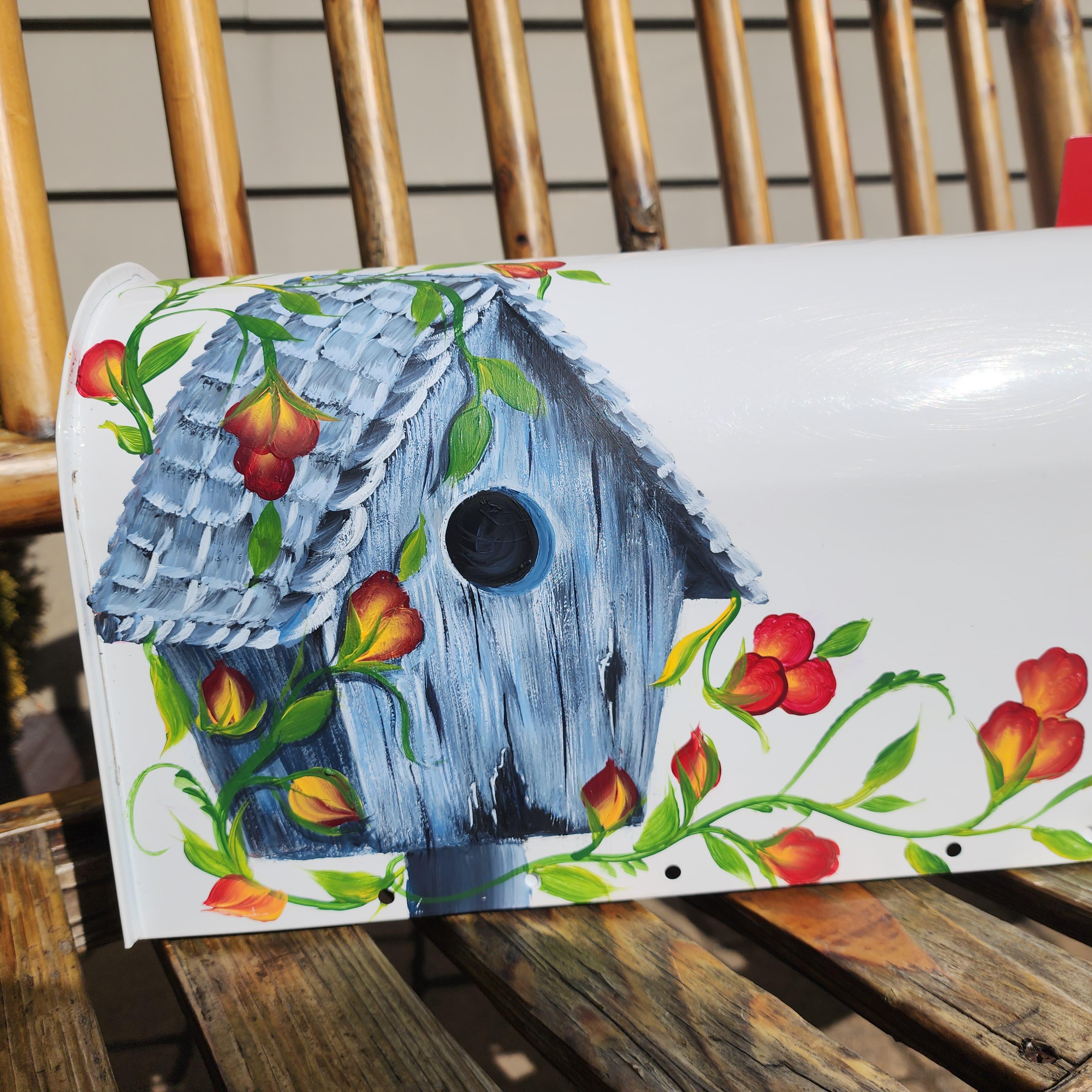 Custom Hand-painted Rural Mailbox Bluebird, Birdhouse, Red and Orange ...