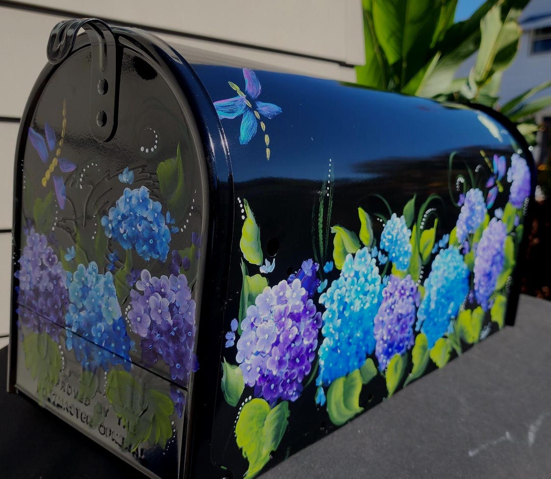Custom Mailbox With Hand Painted Blue and Purple Hydrangea Custom ...