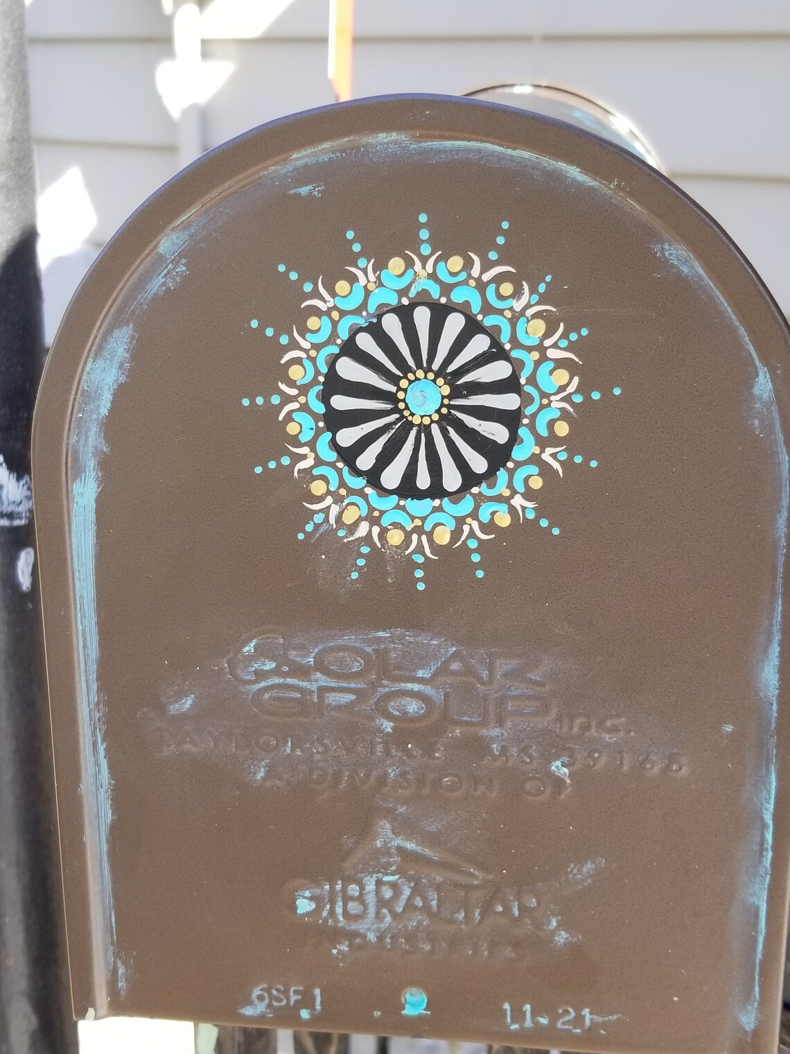Hand Painted Mailbox Western Design Bronze Look With Painted Turquoise ...