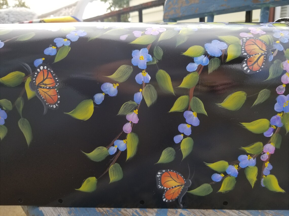 Hand Painted Mailbox Custom Mailbox Purple and Pink Flowers - Etsy