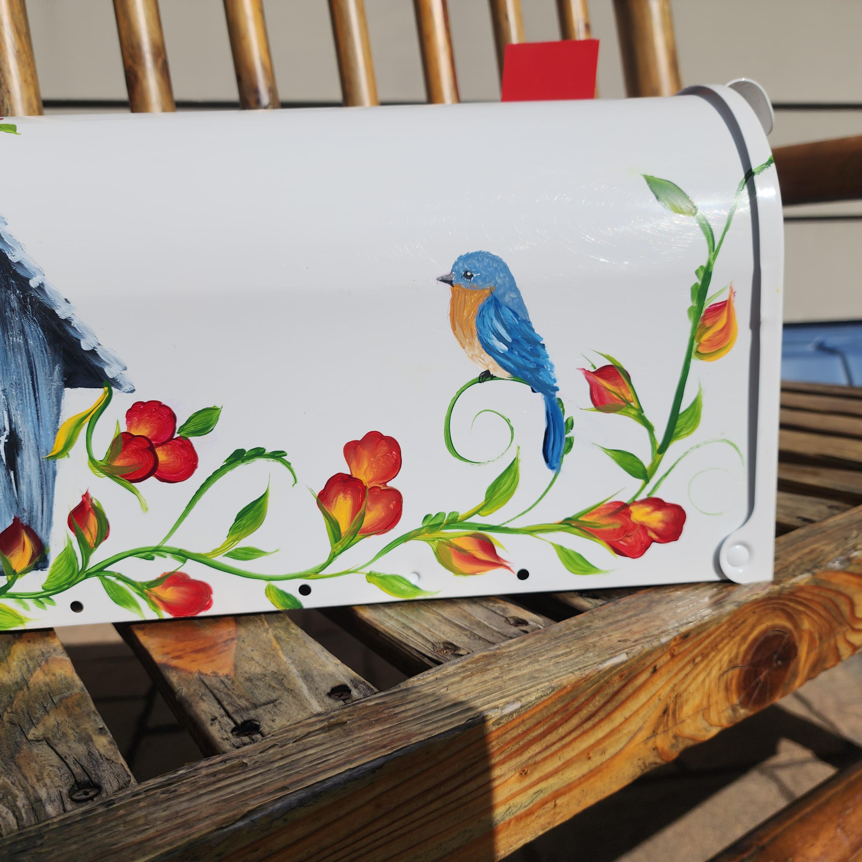 Custom Hand-painted Rural Mailbox Bluebird, Birdhouse, Red and Orange ...