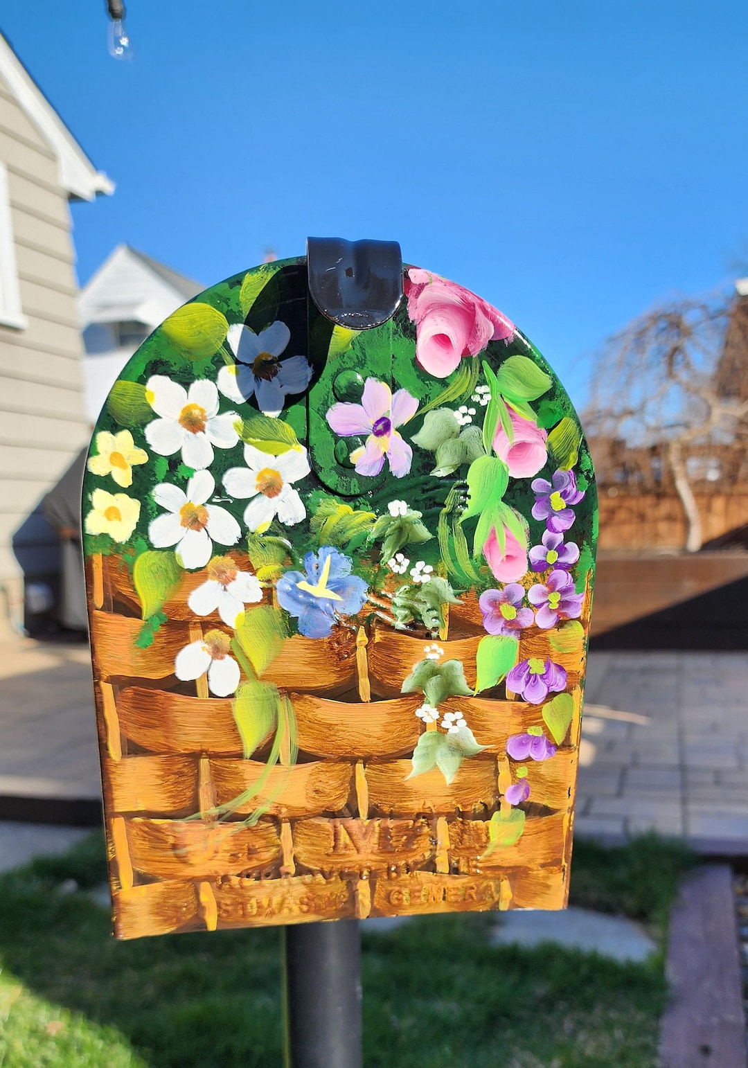 Hand Painted Mailbox Beautiful Basket of Flowers, Faux Basket, Custom ...