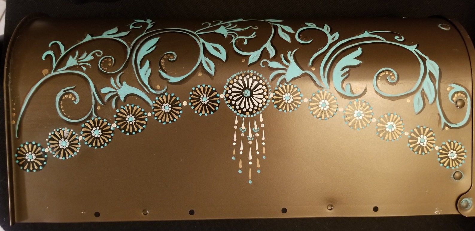 Hand Painted Mailbox Western Design Bronze Look With Painted Turquoise ...