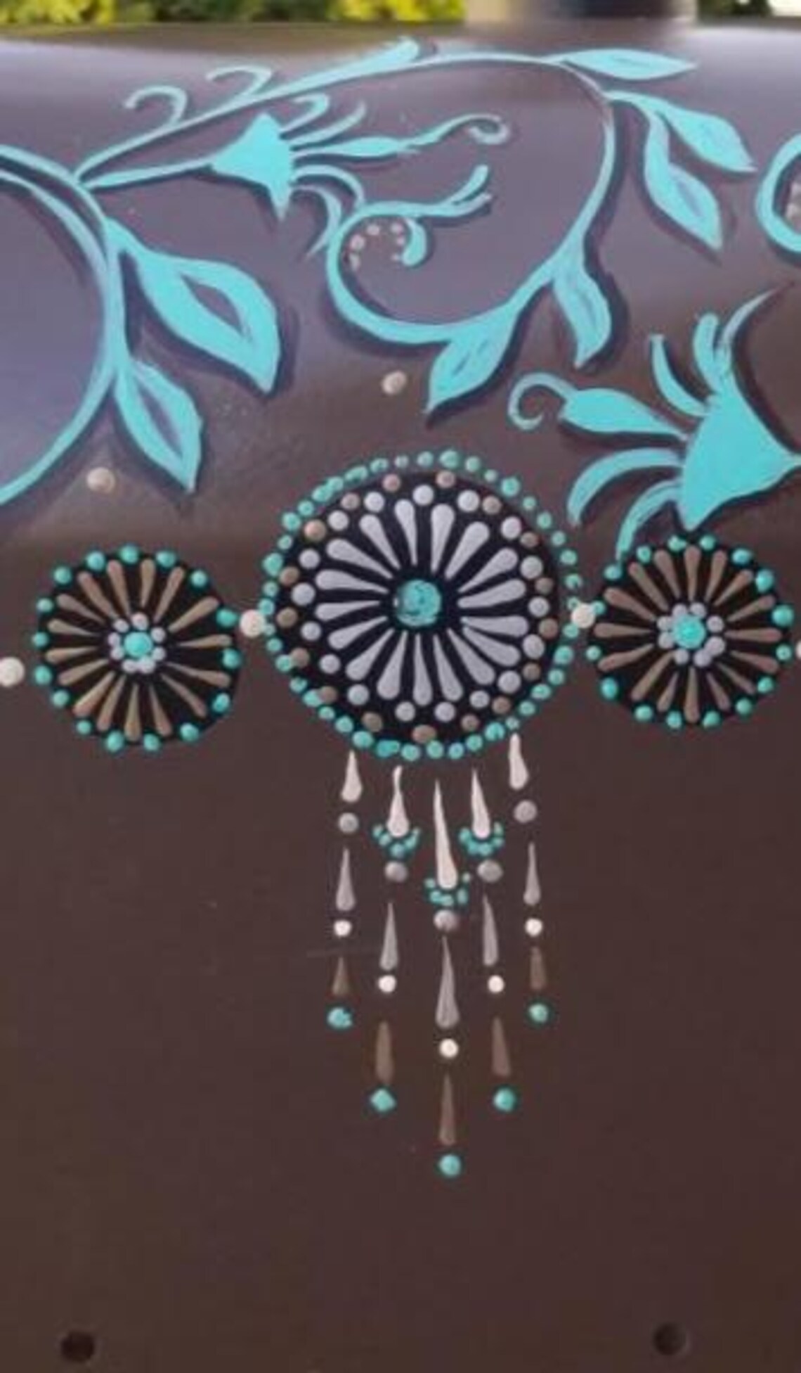 Hand Painted Mailbox Western Design Bronze Look With Painted Turquoise ...