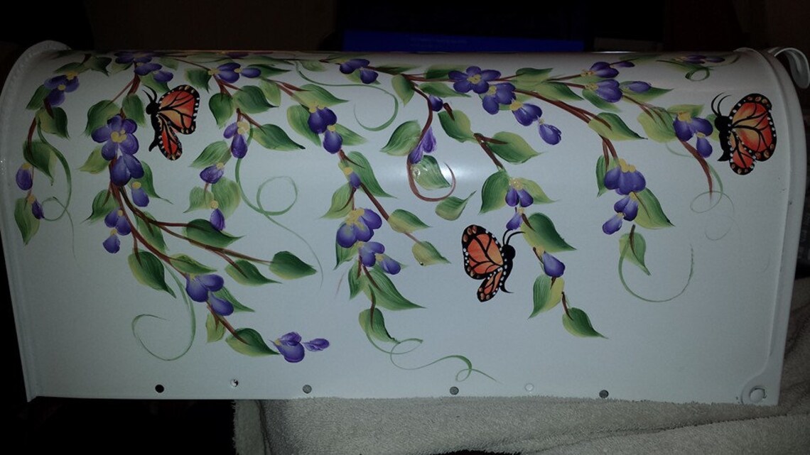 Hand Painted Mailbox Custom Mailbox Purple and Pink Flowers - Etsy