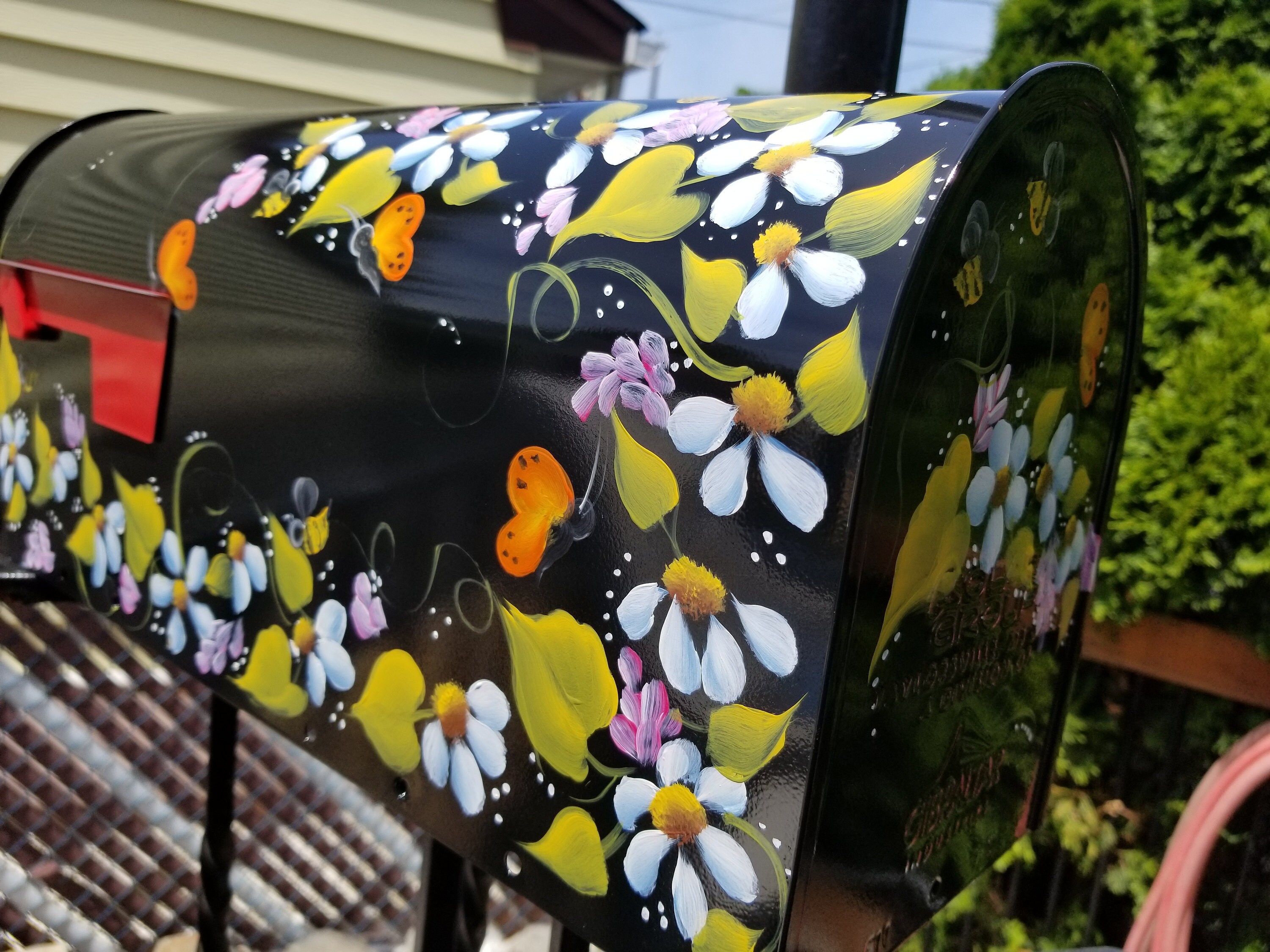 Hand Painted rural Mailbox Butterflies & Bees Garden Daisies | Etsy