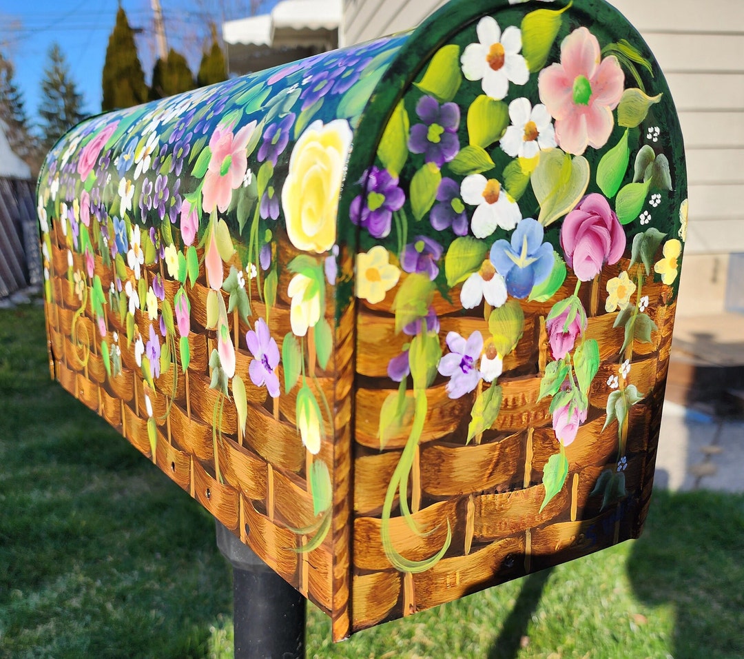 Hand Painted Mailbox Beautiful Basket of Flowers, Faux Basket, Custom ...