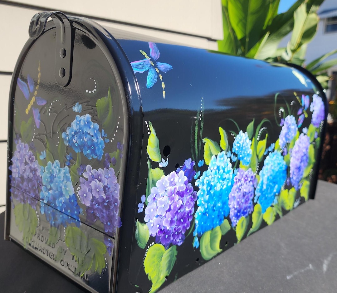 Custom Mailbox With Hand Painted Blue and Purple Hydrangea Custom ...