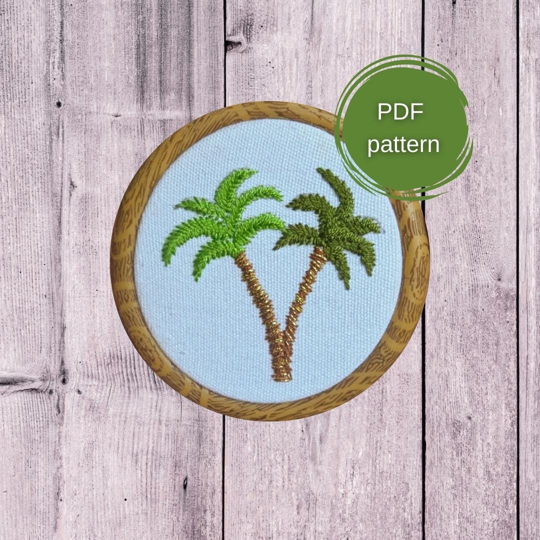 Palm Tree Embroidery Pattern: Mini Travel Hoop (PDF Pattern) - Etsy