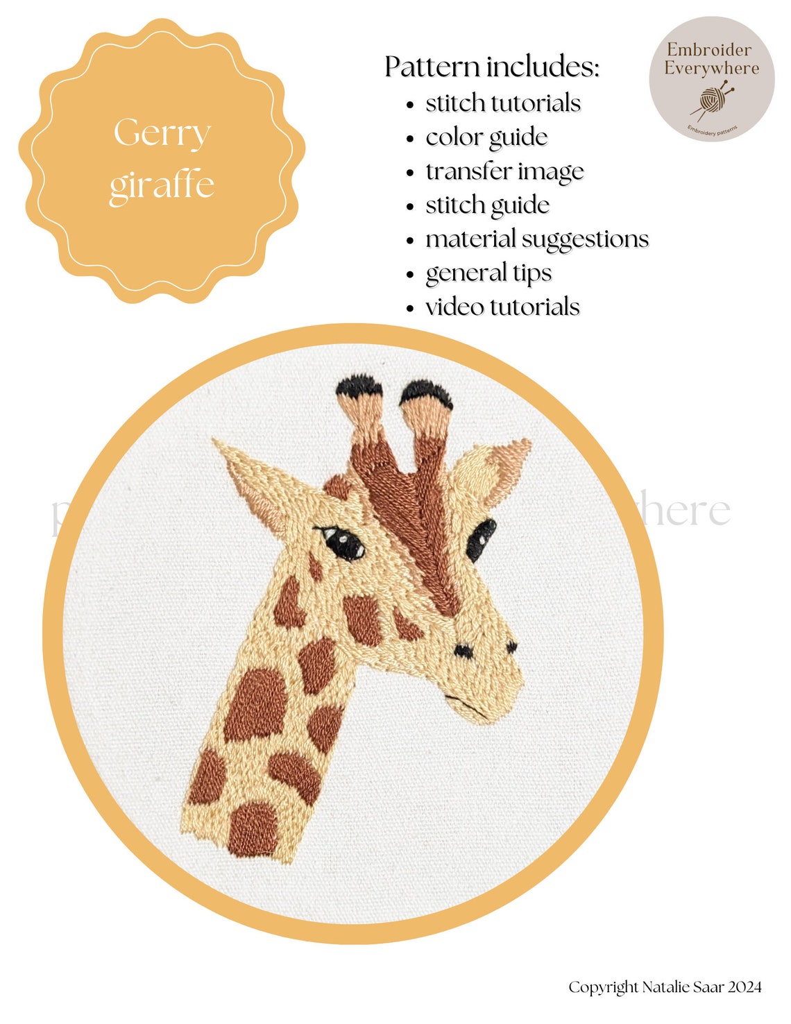 Giraffe Embroidery Pattern: Easy Nursery Decor (PDF Pattern) - Etsy
