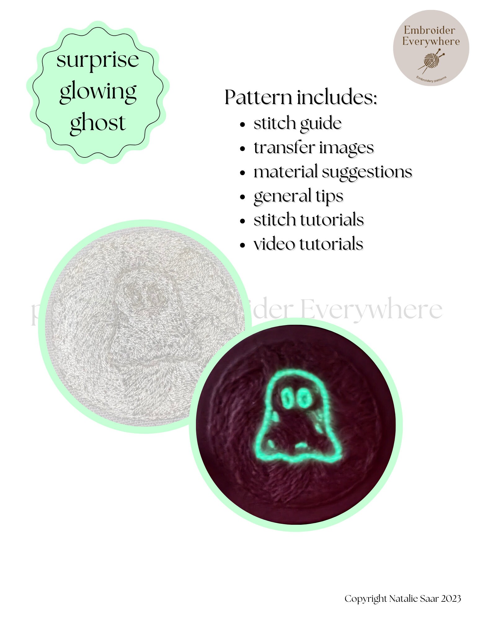 Easy Glowing Ghost Embroidery Pattern | Ghost Embroidery | Autumn and ...