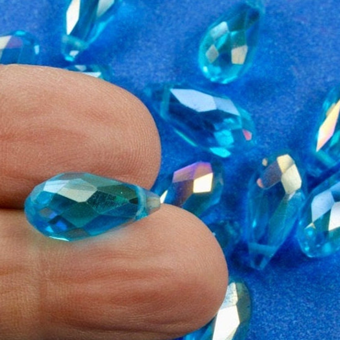 20 Pieces -blue Teardrop Crystal Glass Bead, Teardrop Blue Rainbow ...