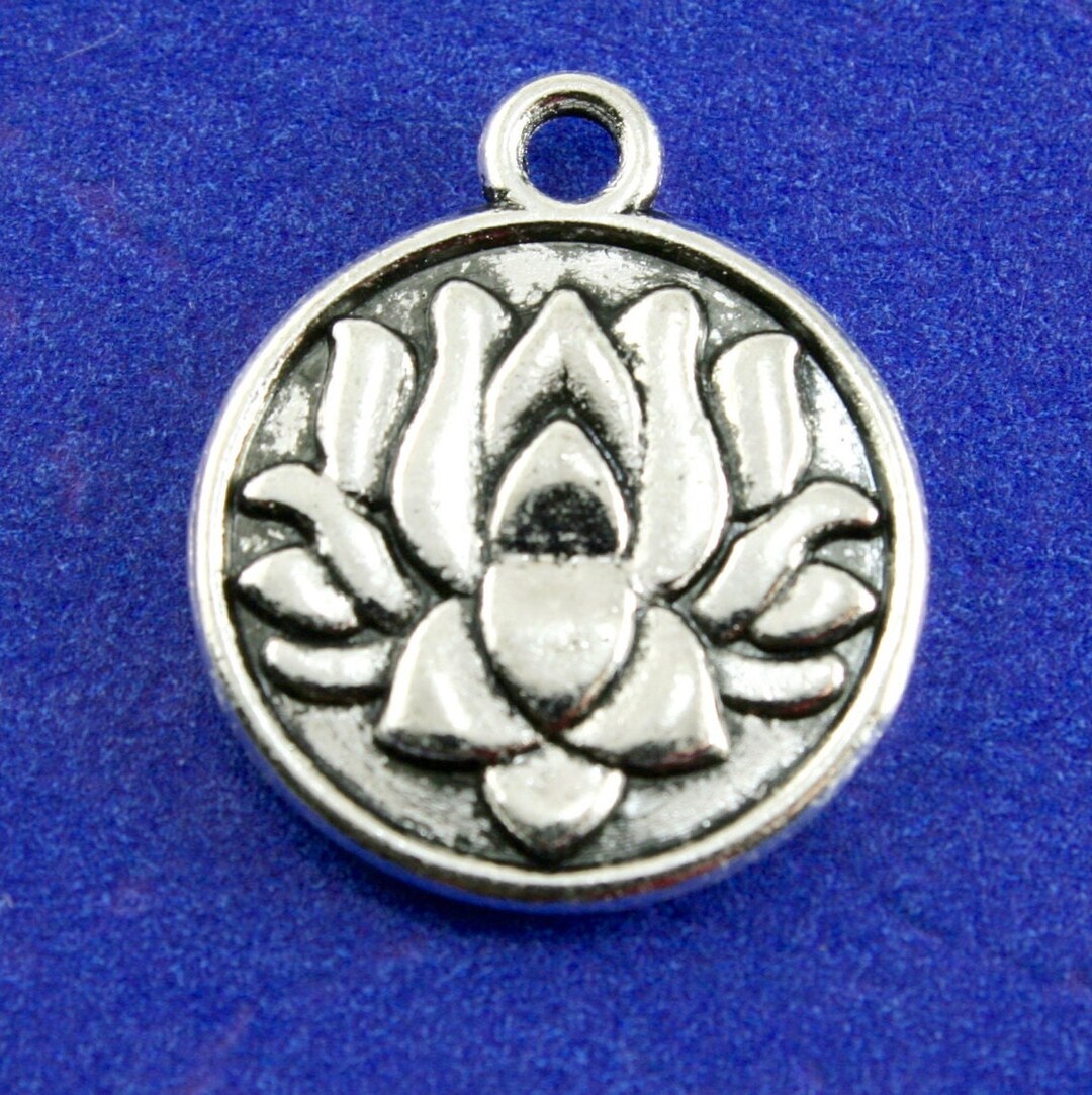 6 Pcs- Antiqued Silver Lotus Flower, 20mm Double Sided Flower Charm ...