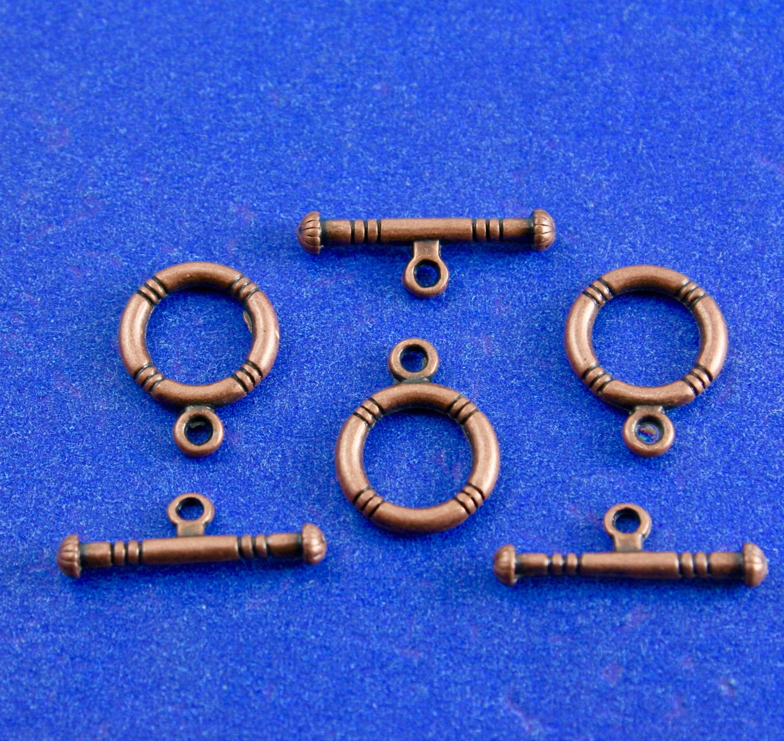 5 Sets copper Toggle Clasps Antique Copper Round Stripe | Etsy