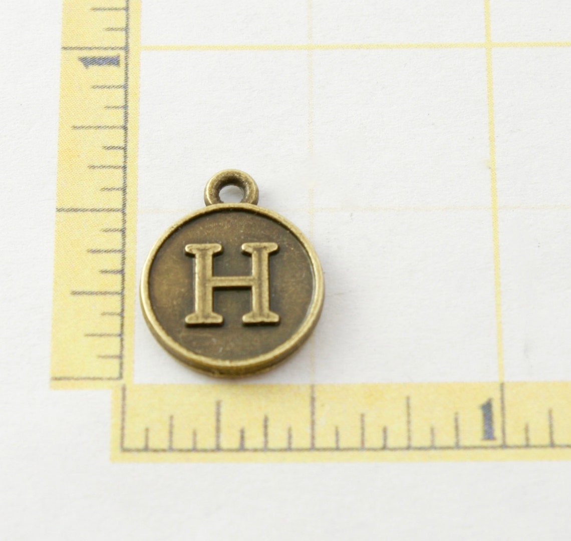 4 Pieces Letter 'H' Antique Bronze Round Alphabet/letter Pendants 13mm ...