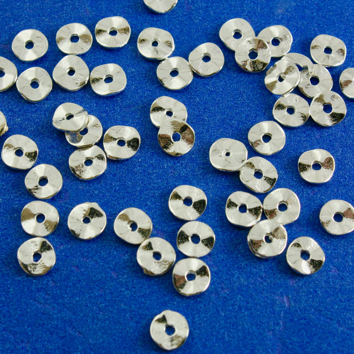 25 Pcs -silver Plated Round Wavy Spacer Beads, 6mm (1/4") Dia, Hole: 1 ...