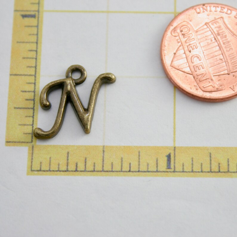 1 or 4 Pcs Antique Brass Script Initial N Bronze Alphabet - Etsy