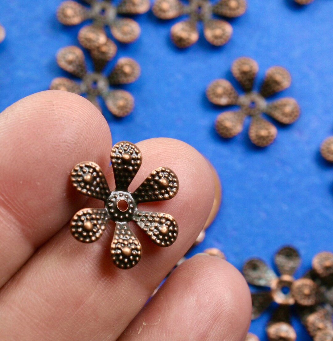 25 Pcs -antique Copper Bead Caps, Dot Pattern Flower Beadcaps, Fit ...