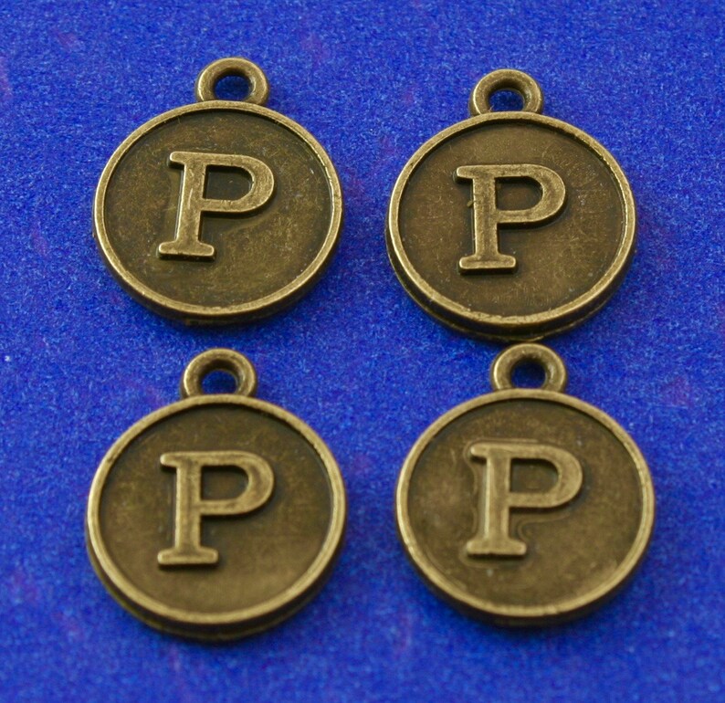 4 Pieces Letter 'P' Antique Bronze Round Alphabet/letter Pendants 13mm ...