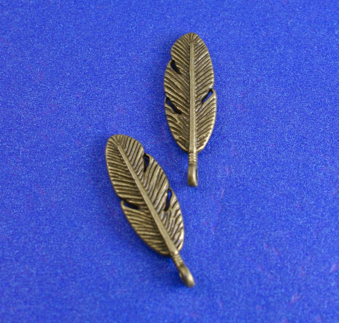 10 Pcs -antique Brass/ Bronze Feather Pendants, 30mm X 9mm (1-1/8"x 3/8 ...