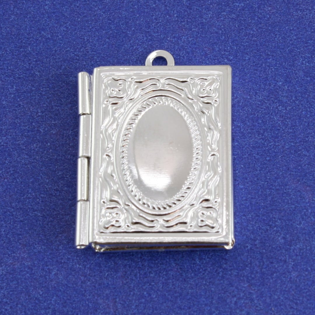 1 Pcs - Small Silver Book Locket, 26mm X 19mm( 1" X 3/4") Silver Plate ...