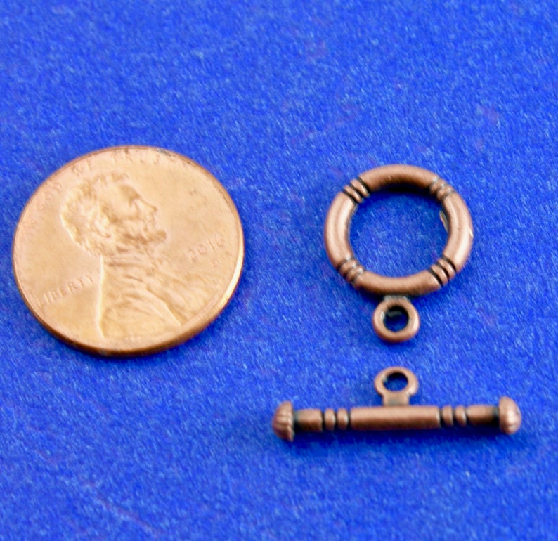 5 Sets -copper Toggle Clasps, Antique Copper Round Stripe Carved Toggle ...
