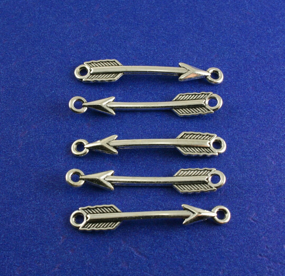 5 Pcs- Curved Silver Arrow Connector, 2 Ring Arrow Connector, Antiqued ...