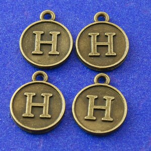 4 Pieces Letter 'H' Antique Bronze Round Alphabet/letter Pendants 13mm ...