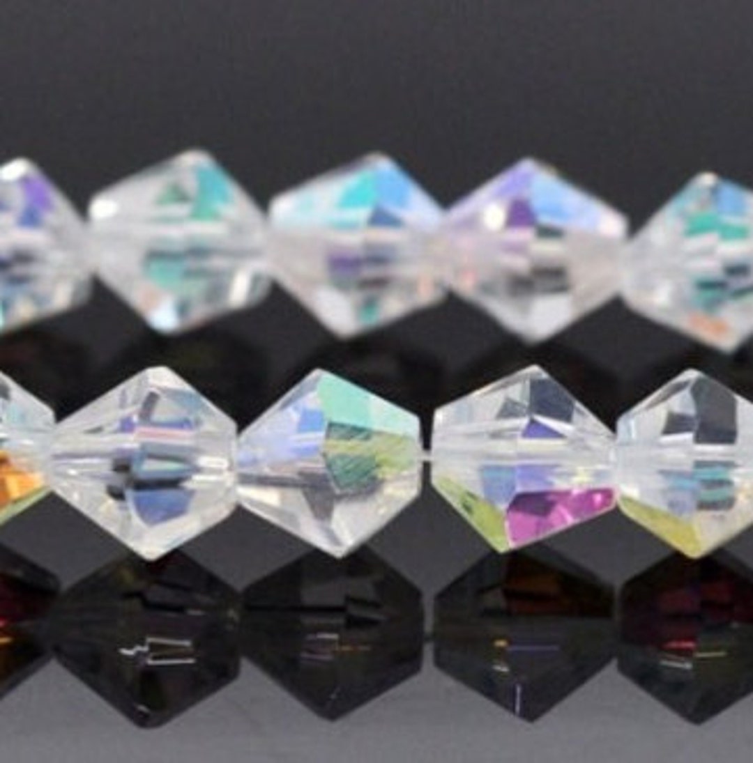 45 Pcs -6mm White AB Rainbow Bicone Beads, Aurora Borealis Transparent ...