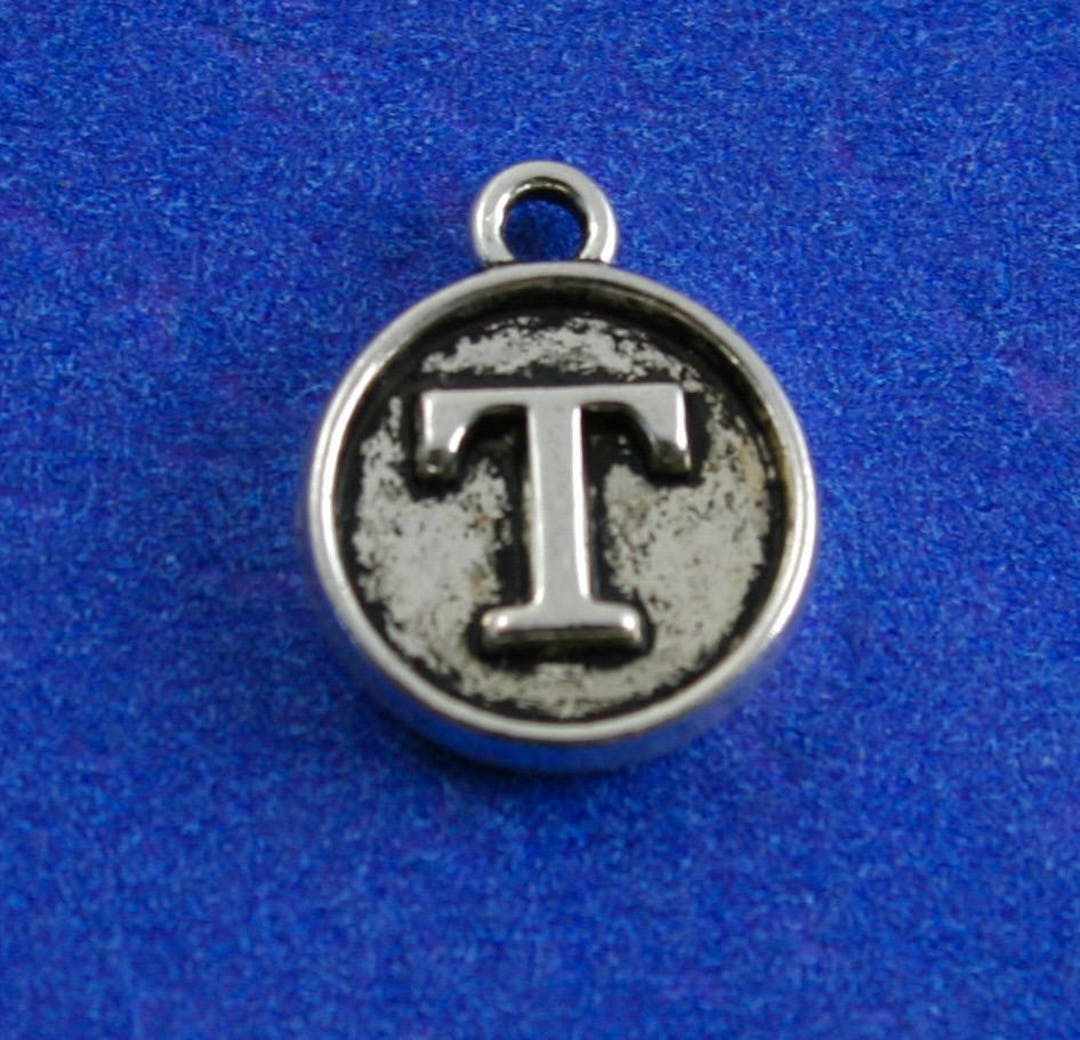 4 Pieces Letter 'T' Antique Silver Round Alphabet/letter Pendants 13mm ...