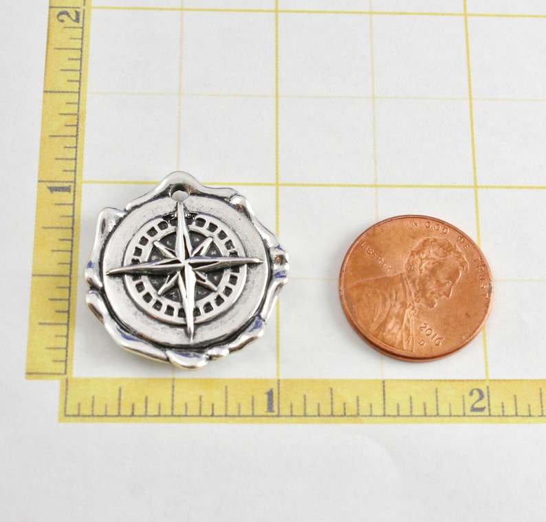 2 Pcs -antique Silver Compass Charm, Wax Stamp Compass, 26mm(1") X 25mm ...