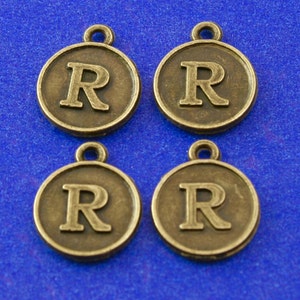 4 Pieces Letter 'R' Antique Bronze Round Alphabet/letter Pendants 13mm ...