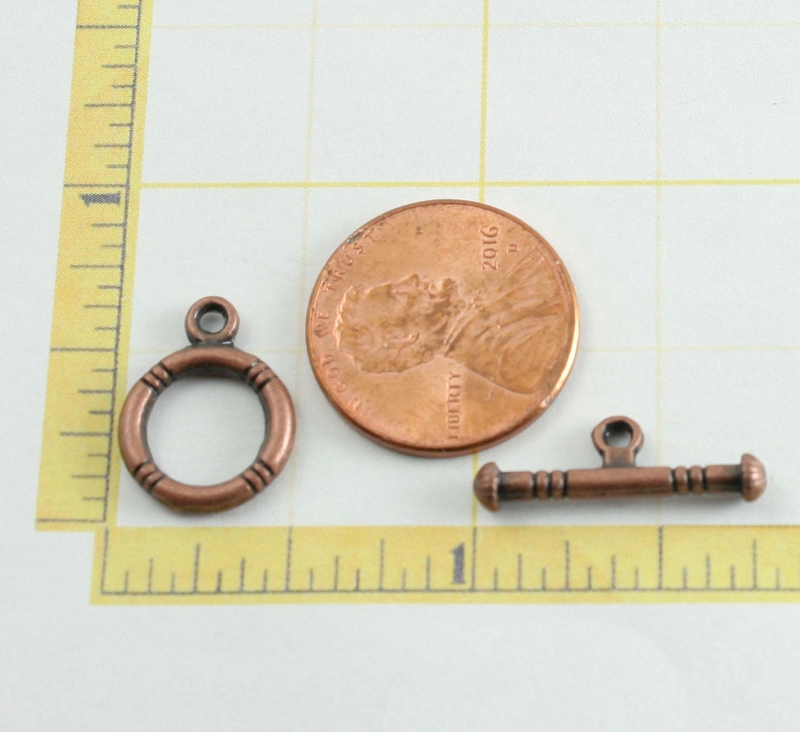 5 Sets copper Toggle Clasps Antique Copper Round Stripe - Etsy