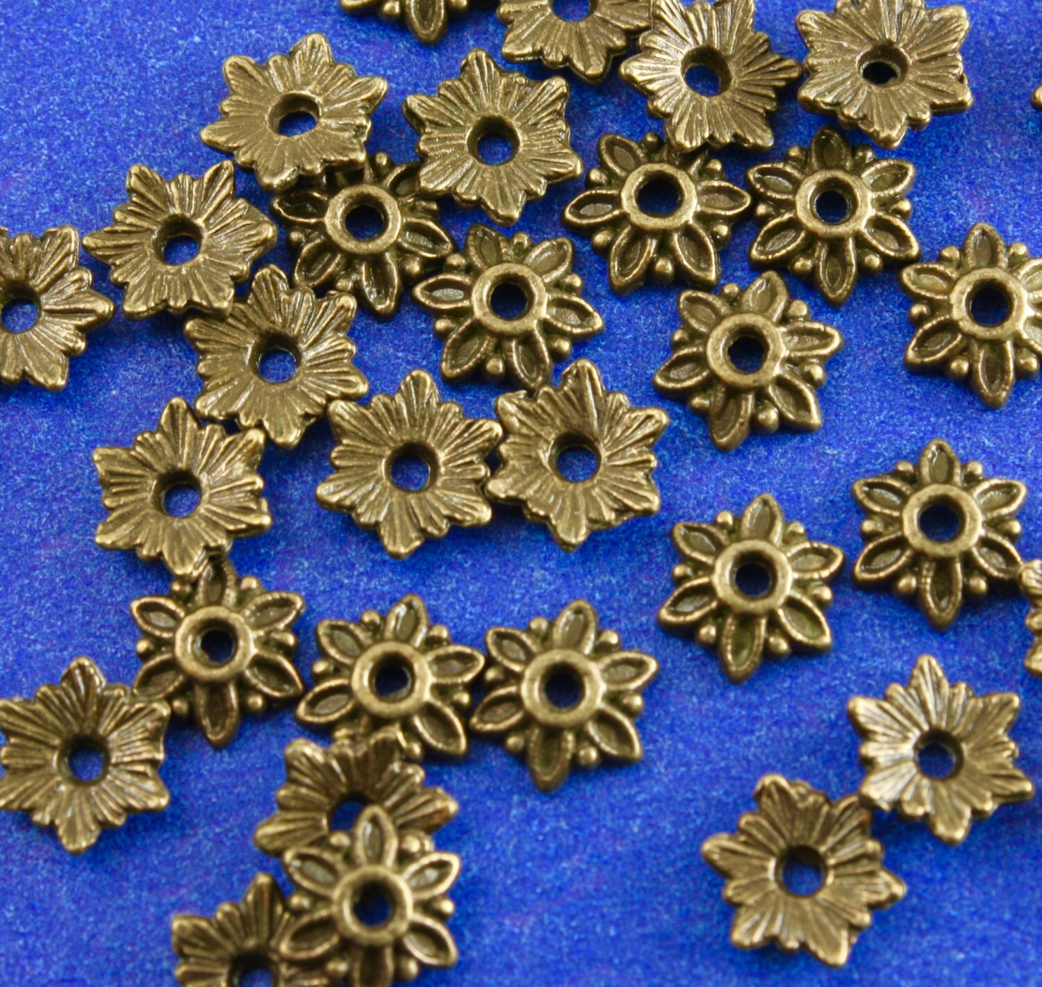 30 Pcs -antiqued Brass Bead Caps 6 Petals Flower 8mm X 7mm, Antique ...