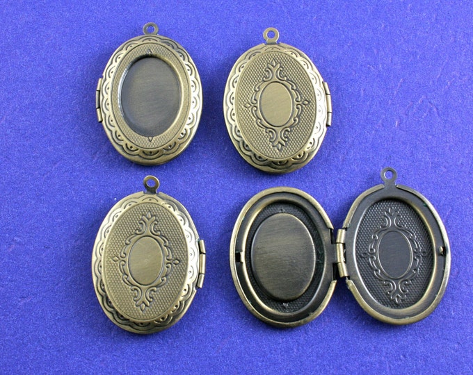2 Pcs antiqued Brass Oval Locket With Cabchon Stetting, 34mm X 24mm ...
