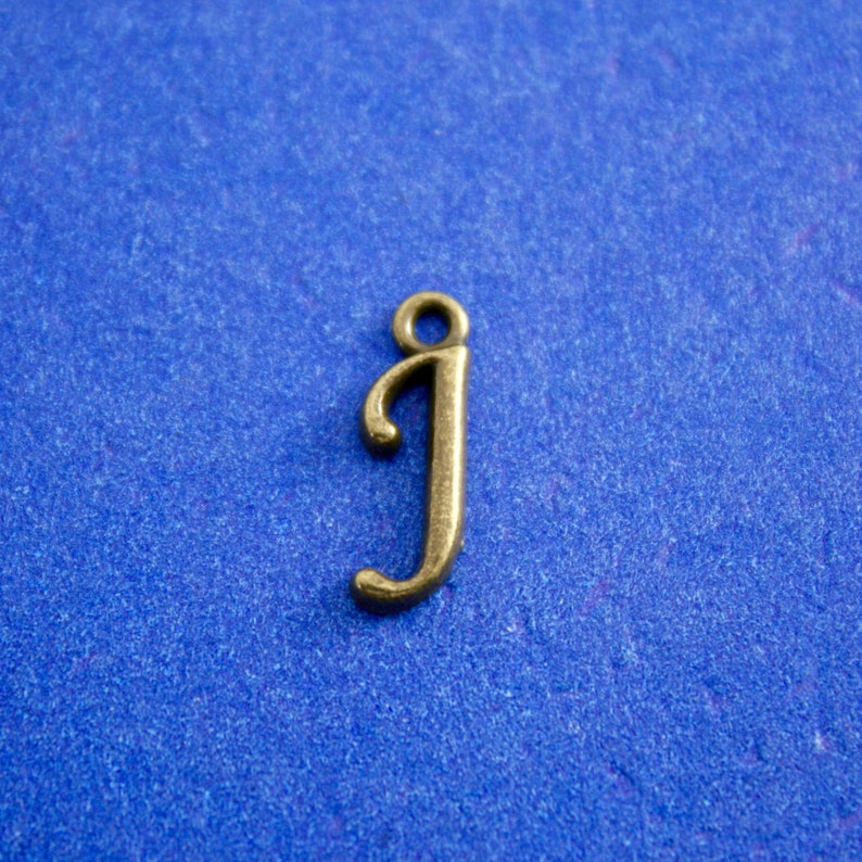1 or 4 Pcs- 12mm Bronze Script Initial J, Antique Brass Alphabet Charm ...