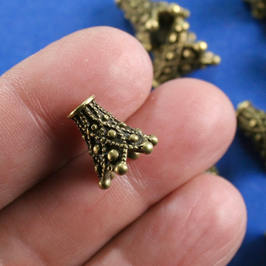 10 Pcs -13mm Antique Bronze Beads Caps, Textured Fancy Bead Caps, Crown ...