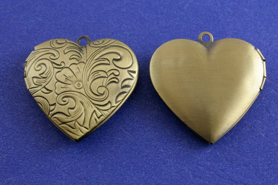 2 Pcs Large Heart Locket Engraved Floral Locket 2 Photo | Etsy
