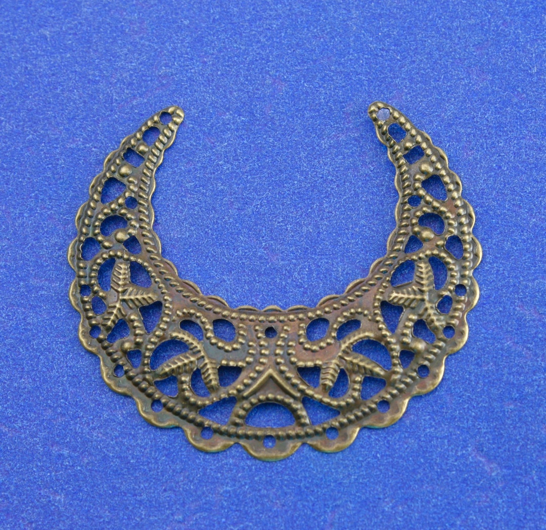 10 Pcs -antique Brass Filigree Carved Half Moon, Antique Bronze ...