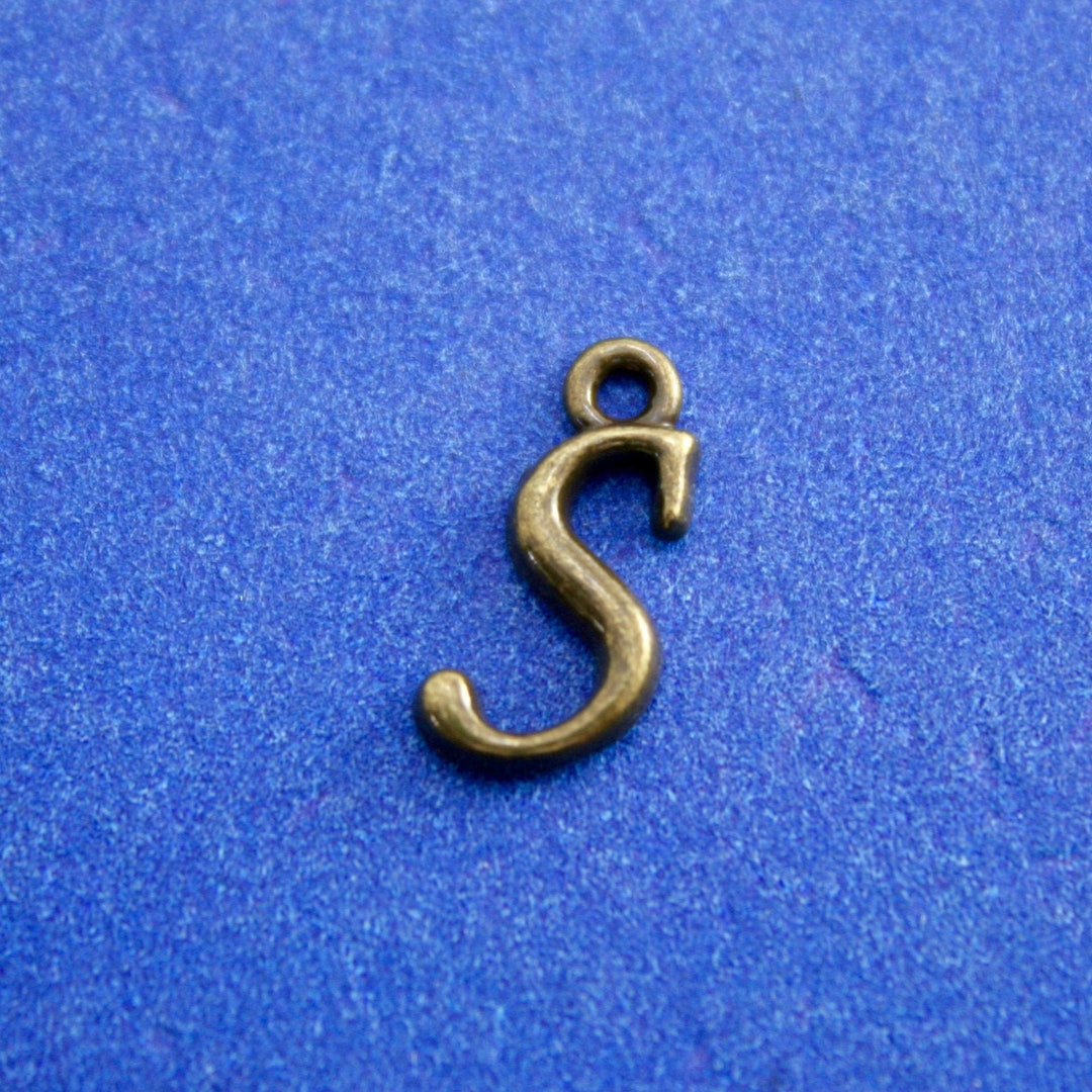 1 or 4 Pcs 12mm Antique Brass Script Initial S, Bronze Alphabet Charm S ...