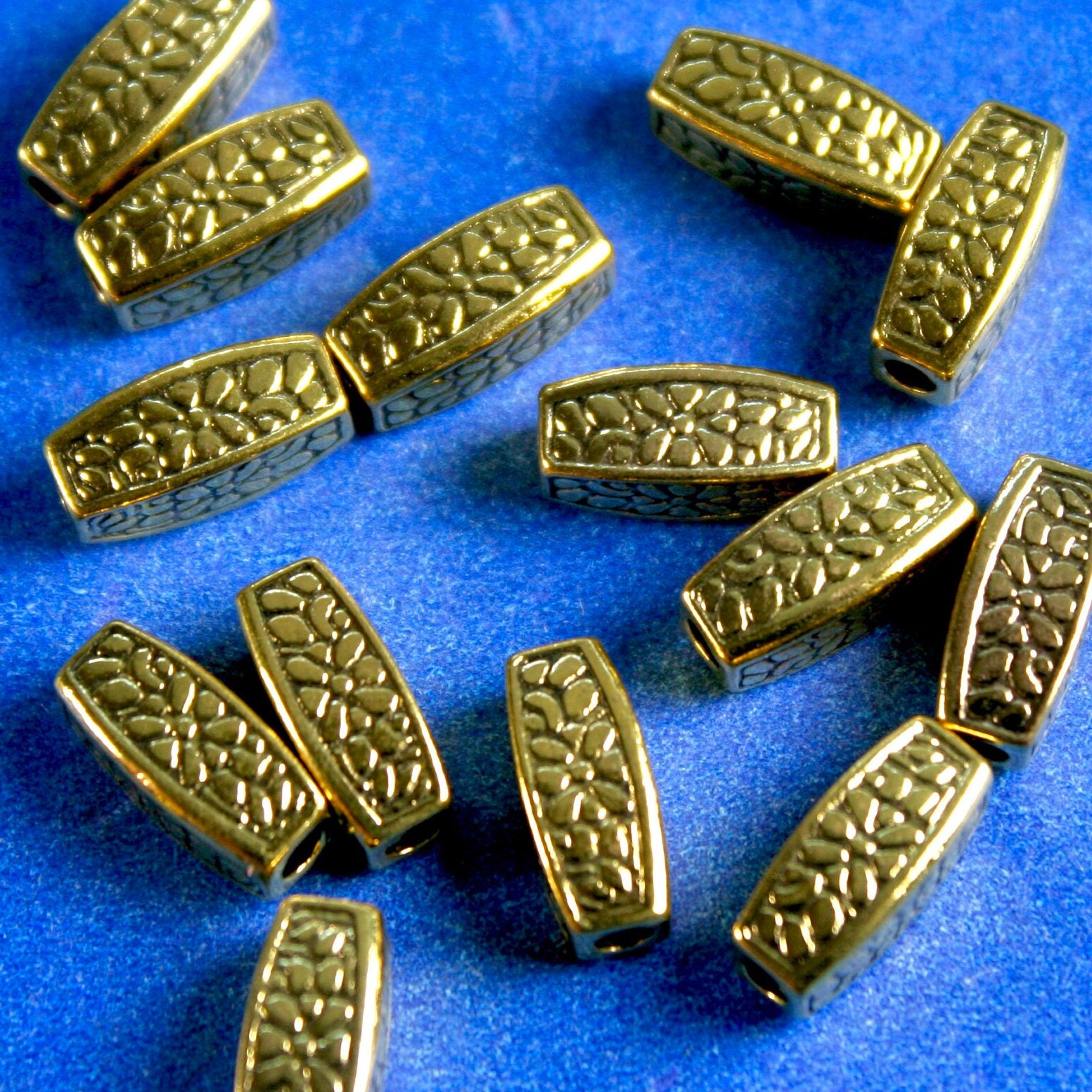 25 Pcs -antique Gold Rectangle Spacer Beads, Oblong Gold Tone Beads ...