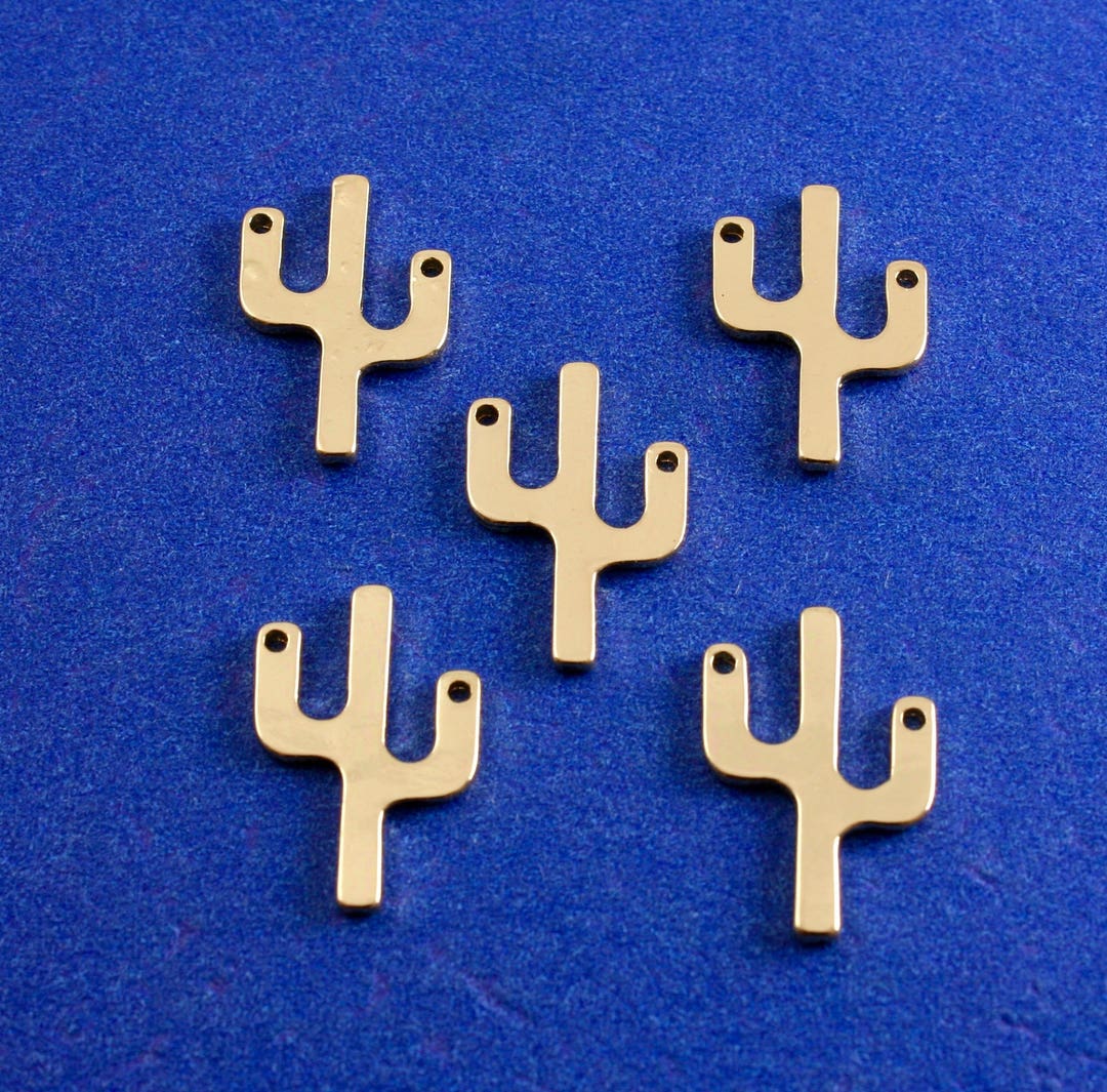 1 or 5 Pcs -20mm Gold Cactus, Cactus Tree, Gold Plated Arizona Cactus ...
