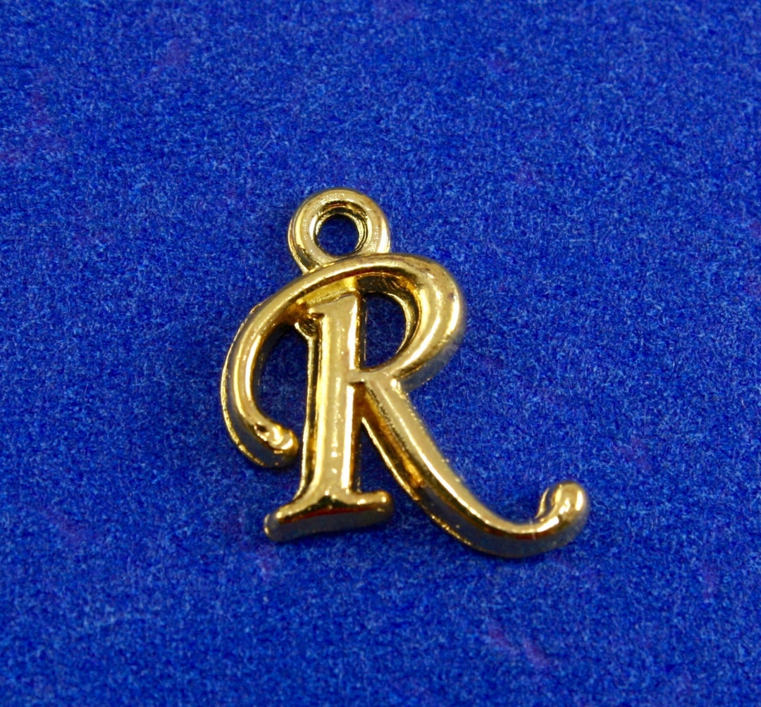 1 or 4 Pcs- Gold Script Initial R, Gold Plate Alphabet Charm R, Letter ...