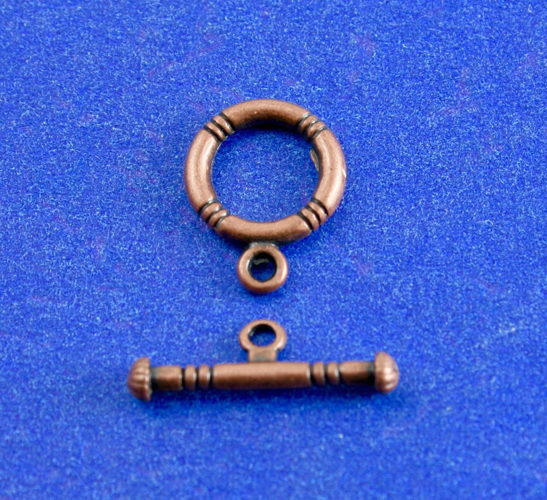 5 Sets -copper Toggle Clasps, Antique Copper Round Stripe Carved Toggle ...