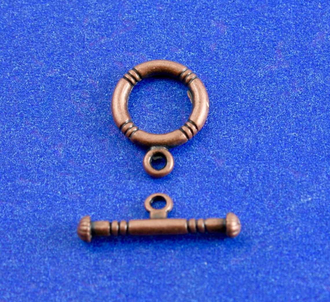 5 sets Copper Toggle Clasps Antique Copper Round Stripe | Etsy