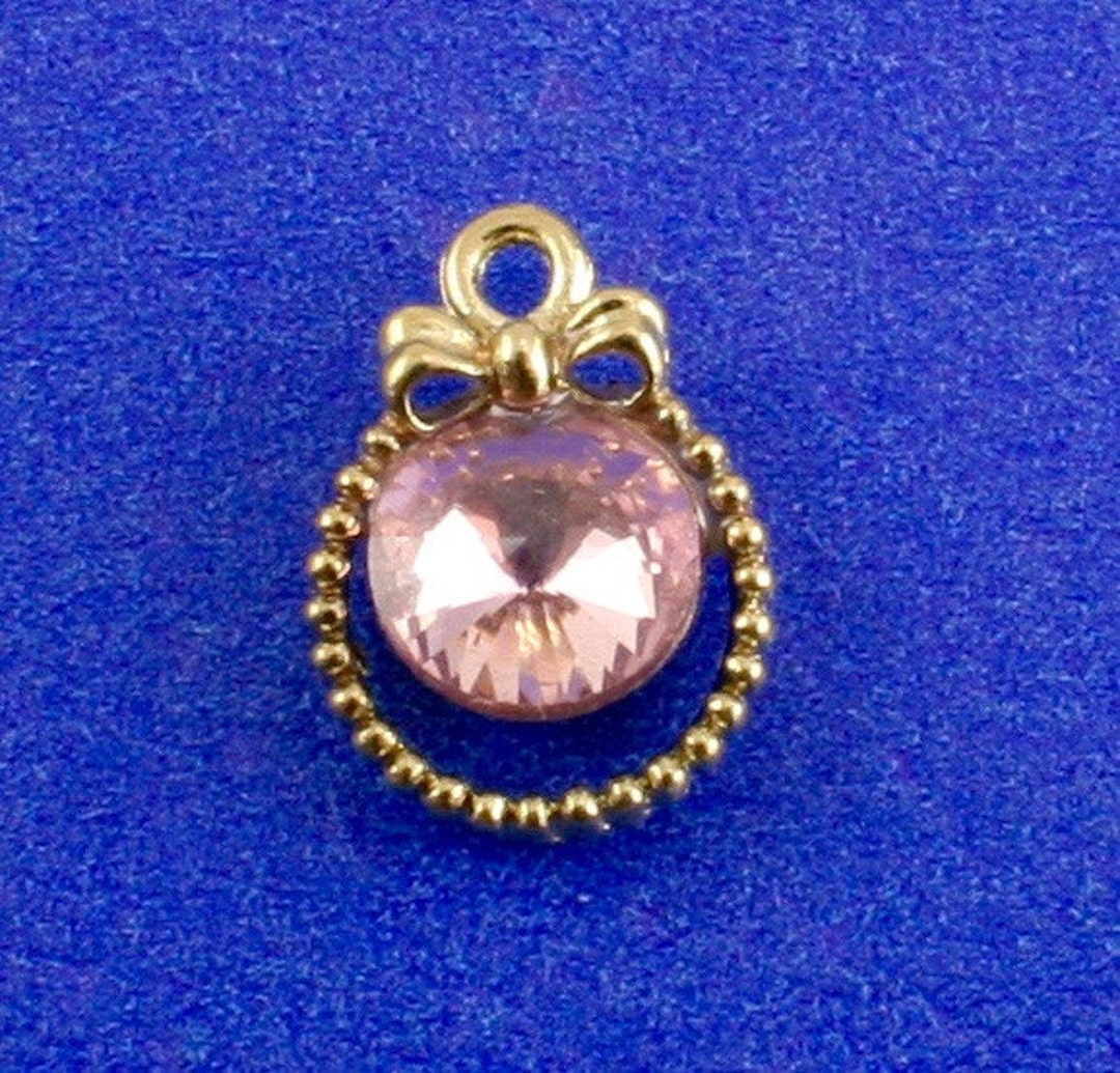 4 Pcs - Pink Rivoli Rhinestone Charm, Golden Framed Rhinestone, Gold ...
