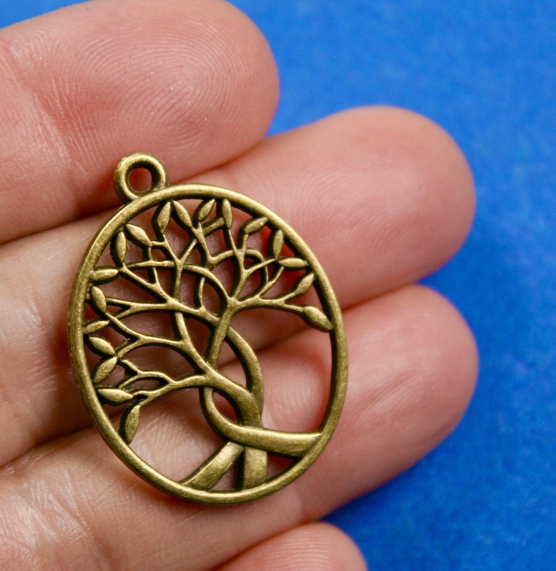 5 Pcs -antique Bronze Tree, Family Tree Pendants, Oval Tree, 31mm (1-1/ ...