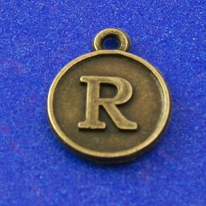 4 Pieces Letter 'R' Antique Bronze Round Alphabet/letter Pendants 13mm ...